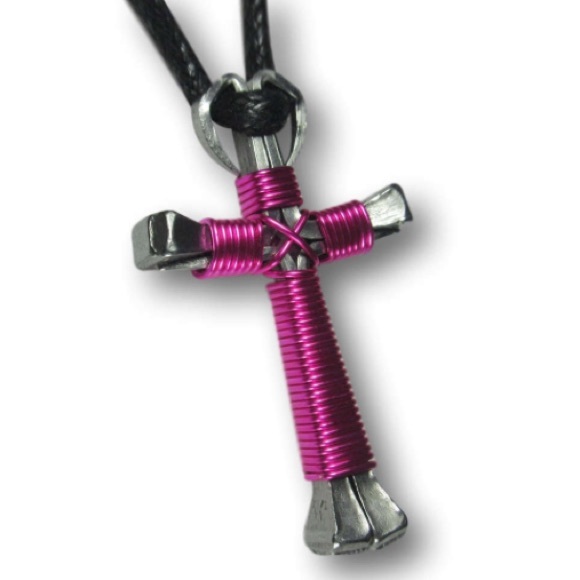 Handmade | Jewelry | Hot Pink Cross Necklace | Poshmark